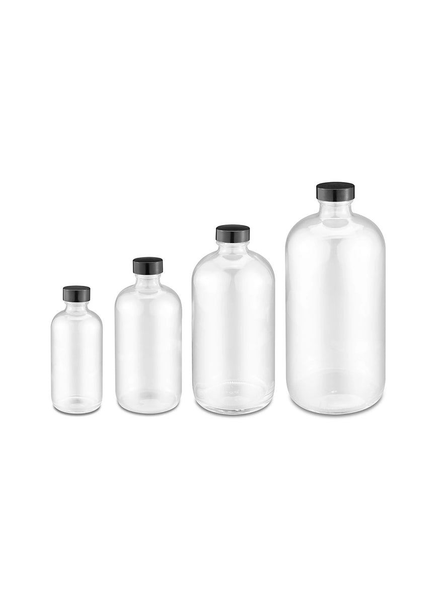Low-waste + Sustainable | Clear Boston Round Glass Bottle – ASH ...